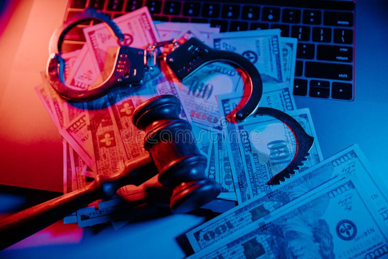 Cyber Crime, Online Piracy and Internet Web Hacking Concept. Handcuffs ...