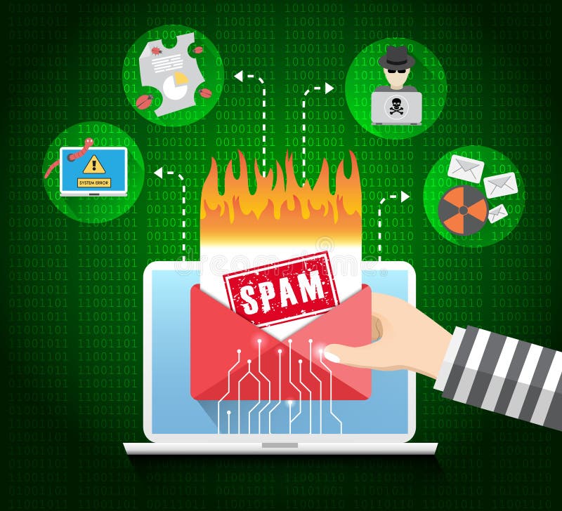 Cyber Crime & Spam Concept with Email and Skull Flat Icons, Virus Stock ...