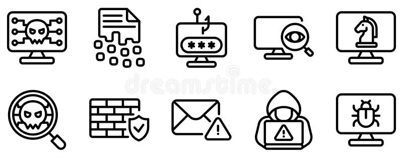 Cyber Crimes Icon Set a Detailed Line Style Collection for Digital ...
