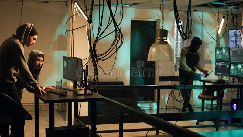 Cyber Criminals Working on Breaking Network System Stock Photo - Image ...