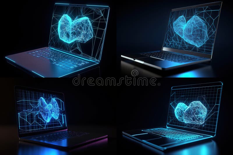 Cyber Cube with Blue Particles and Connecting Lines Inside a Laptop ...