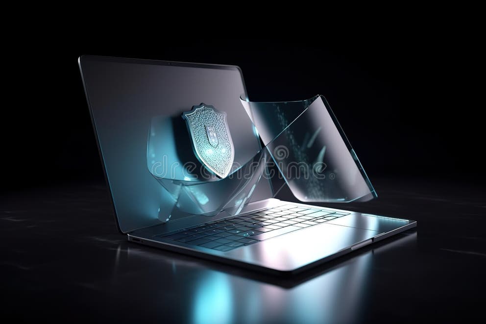 Cyber Cube with Blue Particles and Connecting Lines Inside a Laptop ...