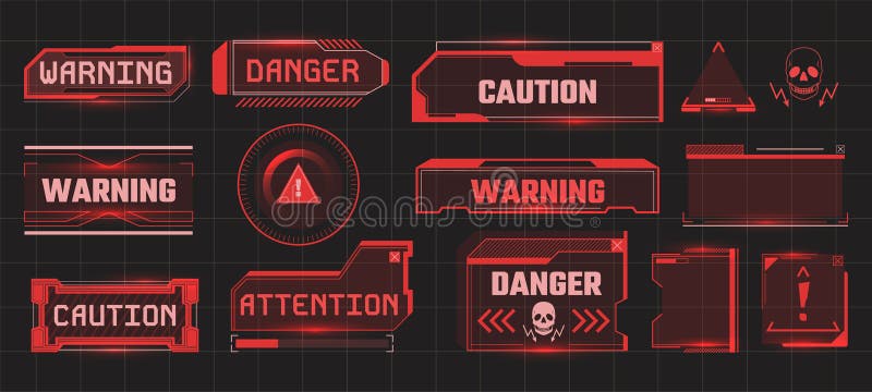 Cyber Danger Badges. Futuristic Warning Message, Attention Alert in ...