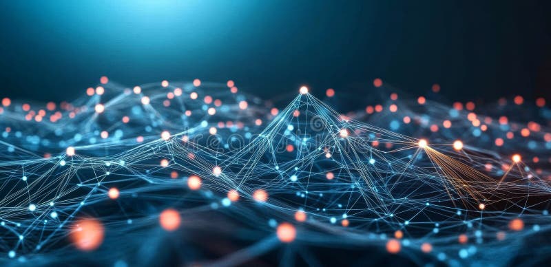 Cyber Data Flow. Digital Neural Networks. 3D Rendering of a Wavy Open-source Surface Stock ...