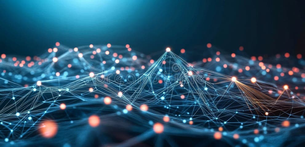 Cyber Data Flow. Digital Neural Networks. 3D Rendering of a Wavy Open-source Surface Stock ...