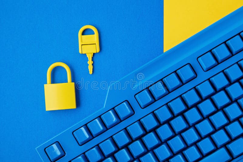 Cyber Data and Information Security Idea. Yellow Padlock and Key and ...
