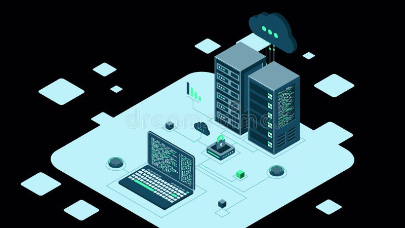 Cyber Data Security. Internet Security Isometric Concept. Server Room ...