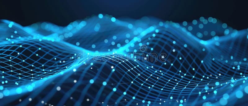 Cyber Data Surface, Abstract Technology Background, Blue Wavy Digital ...