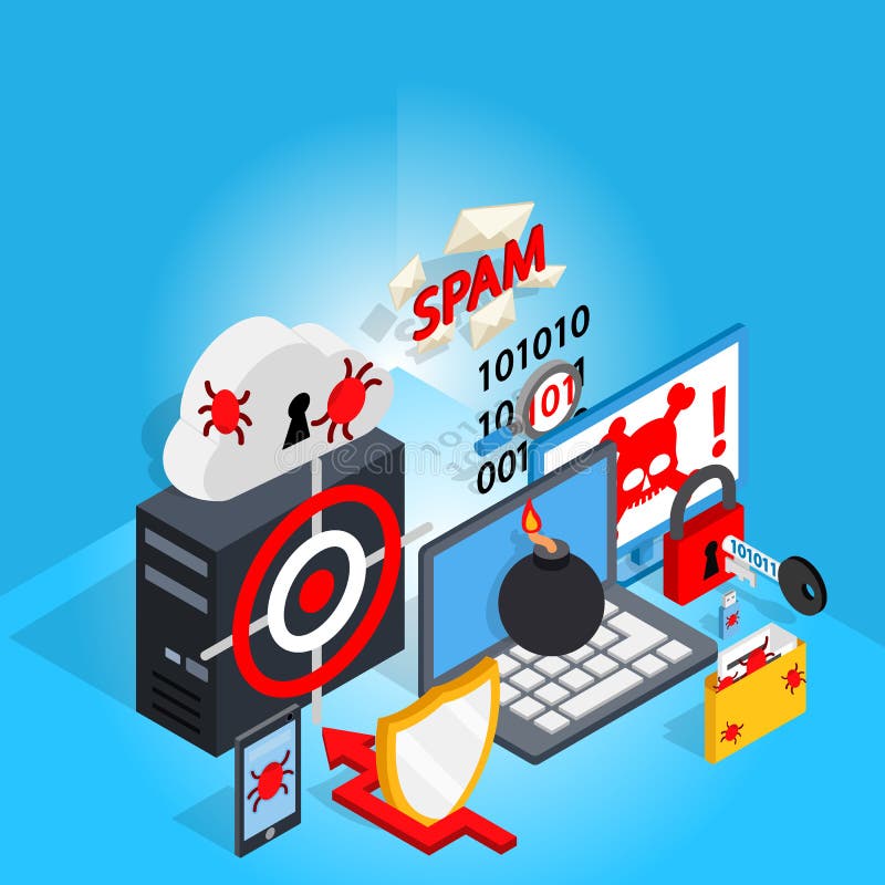 Cyber Defence Concept Banner, Isometric Style Stock Vector ...