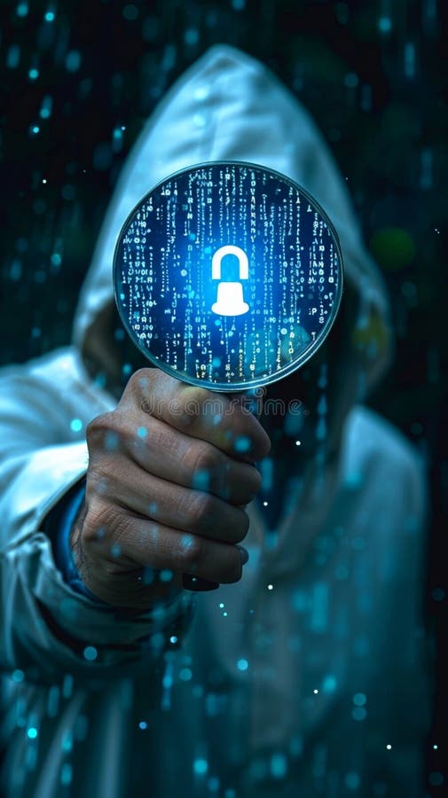 Cyber Detective Hacker with a Magnifying Glass, Data Protection Concept ...