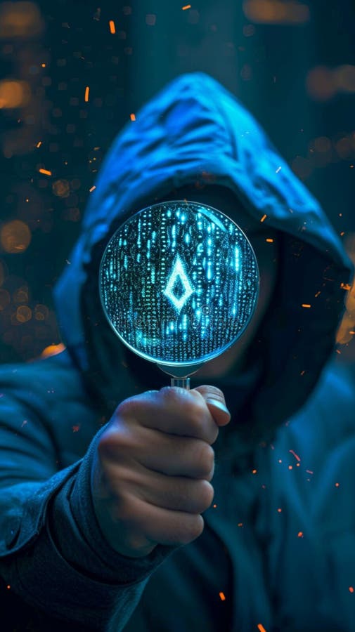 Cyber Detective Hacker with a Magnifying Glass, Data Protection Concept ...