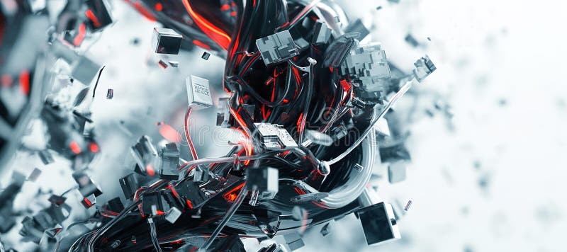 Cyber Digital Machine Explosion Background Stock Illustration ...