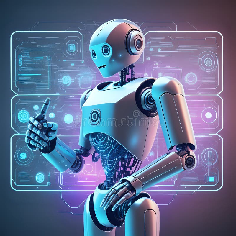 Cyber Digital World Android Robot Pointing Finger Computer Coding AI ...