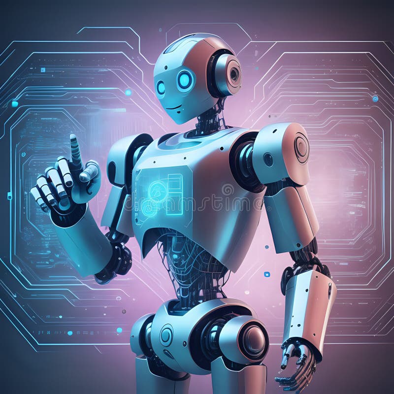 Cyber Digital World Android Robot Pointing Finger Computer Coding AI Chatbot Background ...
