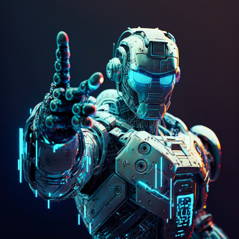 Cyber Digital World Android Robot Pointing Finger, Generative AI Stock ...