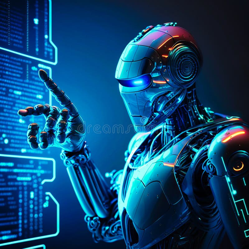 Cyber Digital World Android Robot Pointing Finger, Generative AI Stock ... Cyber Digital World Android Robot Pointing Finger, Generative AI Stock ...