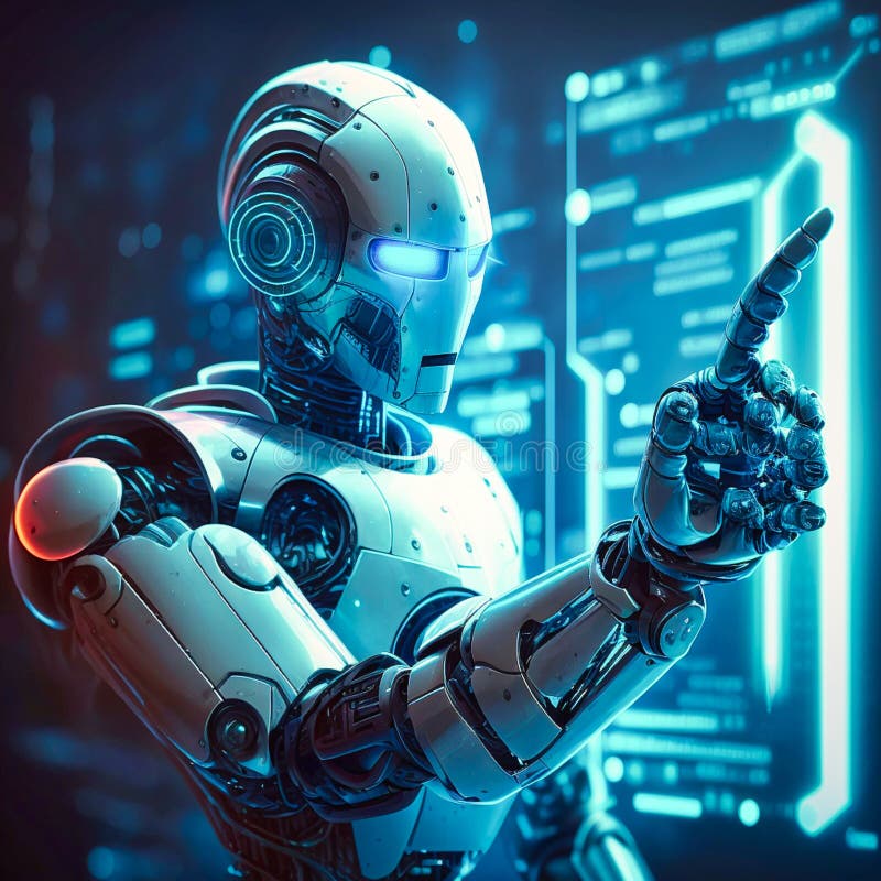 Cyber Digital World Android Robot Pointing Finger, Generative AI Stock ...