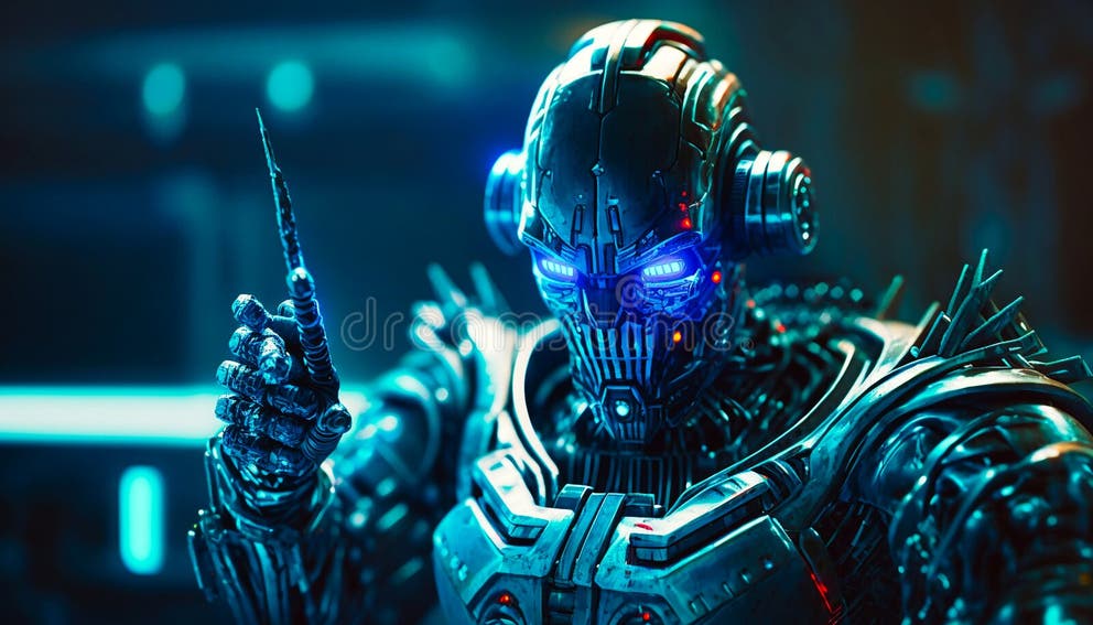 Cyber Digital World Android Robot Pointing Finger, Generative AI Stock ...