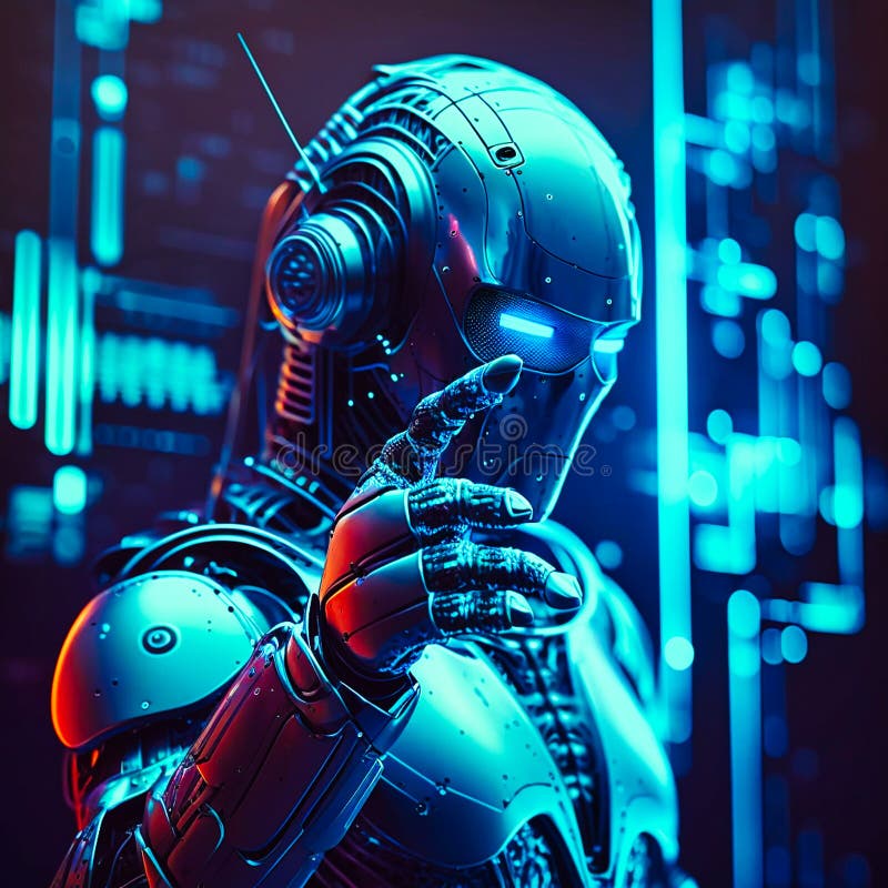 Cyber Digital World Android Robot Pointing Finger, Generative AI Stock ...