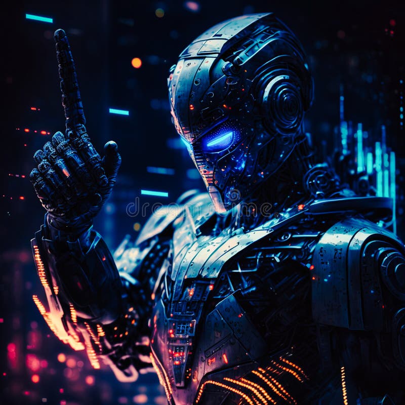 Cyber Digital World Android Robot Pointing Finger, Generative AI Stock ...