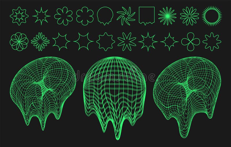 Cyber Distorted Shapes, Retro Punk Design Elements. Melting Geometry ...