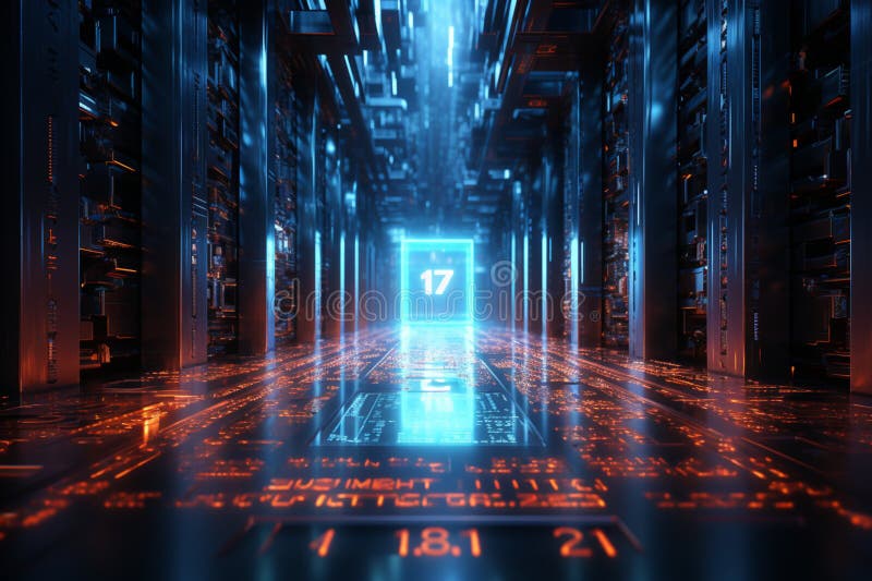 Cyber Doorway Neon Background with Binary Code Entering an Open Portal ...