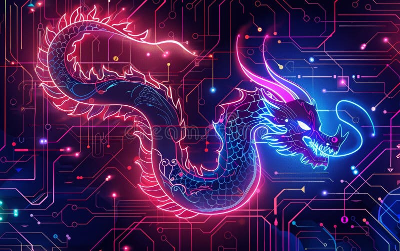 Cyber Dragon Overlay with Neon Circuit Patterns Techthemed Backdrop ...