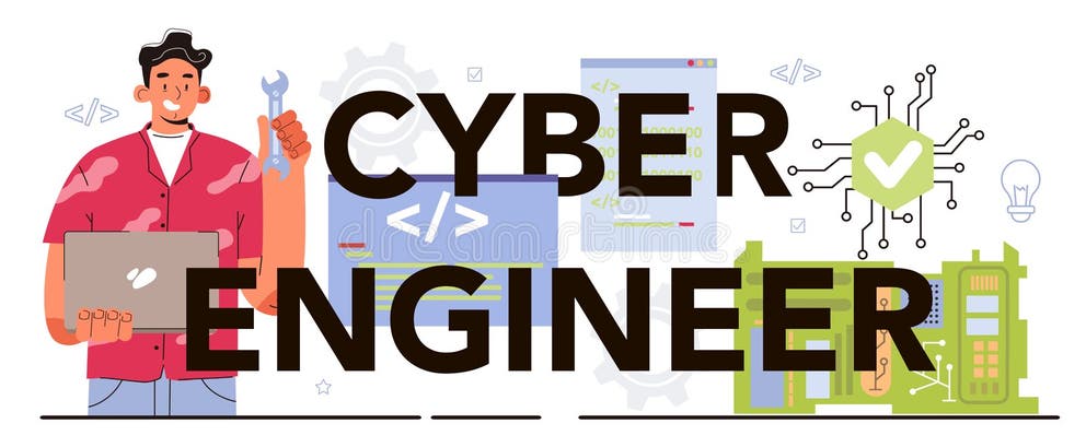 Cyber Engineering Typographic Header. Robotics Constructing Developing Stock Vector ...