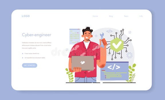 Cyber Engineering Web Banner or Landing Page. Robotics Constructing Stock Vector - Illustration ...