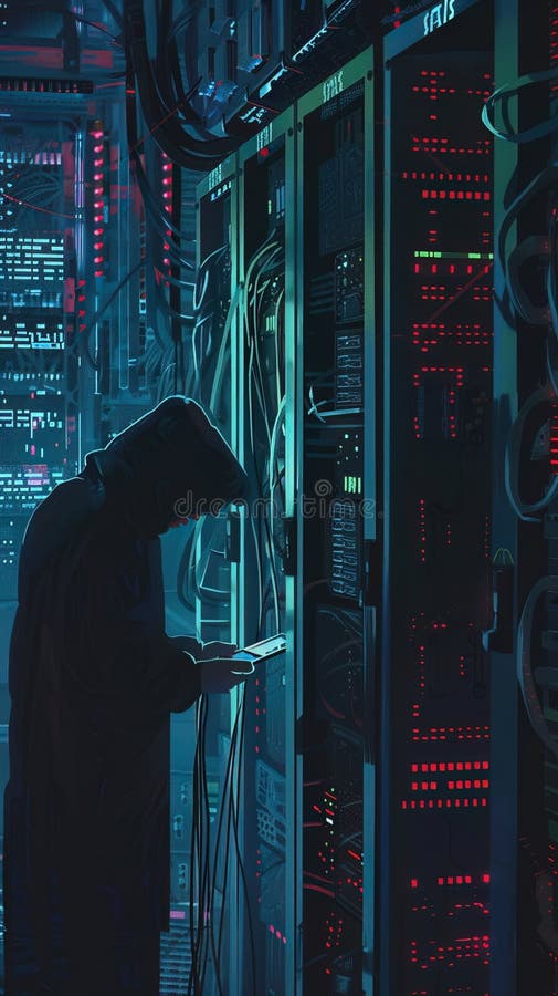 A Cyber Espionage Scene Showing a Stealthy Figure Extracting ...