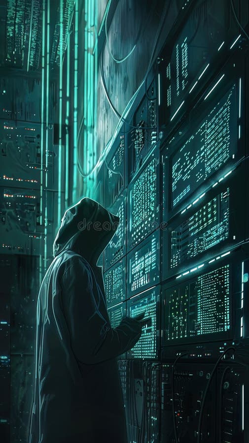 A Cyber Espionage Scene Showing a Stealthy Figure Extracting ...