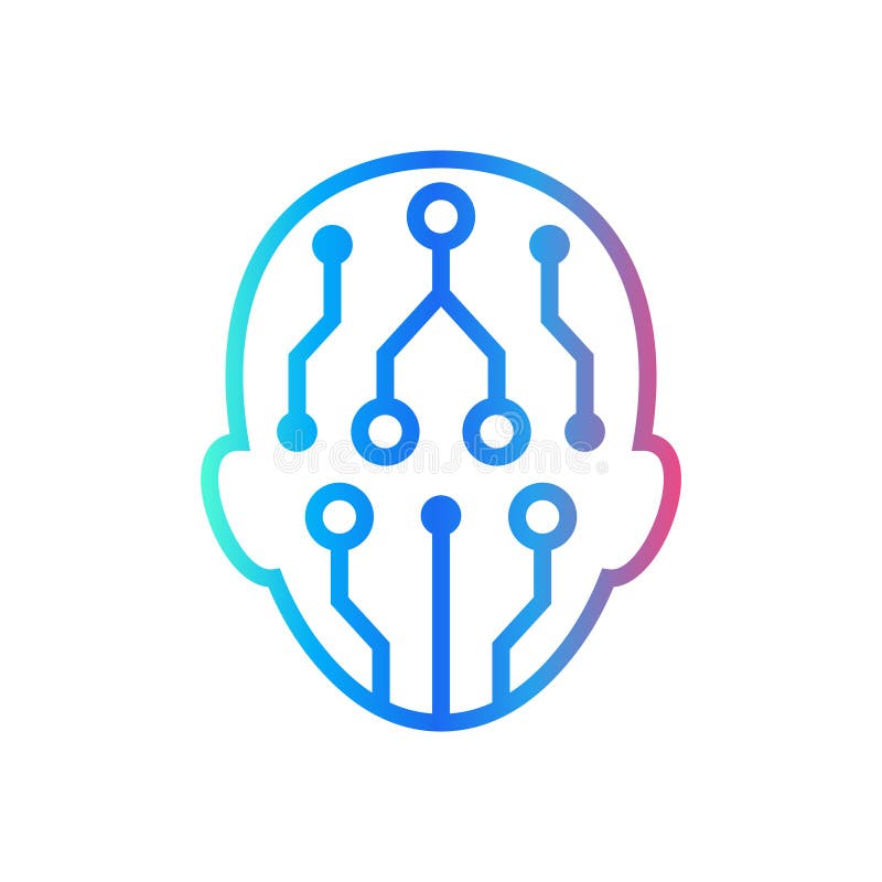 Cyborg Face. AI Concept. Artificial Intelligence. Line Coloured Vector ...