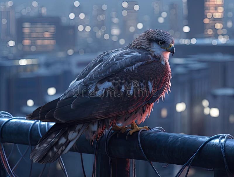 Cyber Falcon on City Building Stock Illustration - Illustration of ...