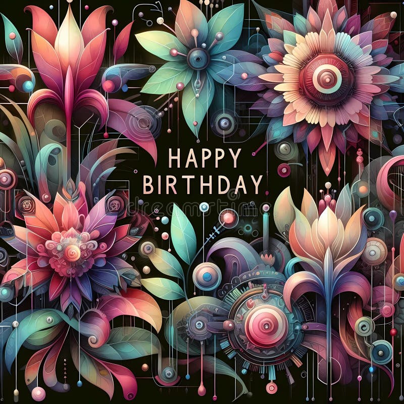 Cyber ??flower with Happy Birthday Phrase. Stock Illustration ...