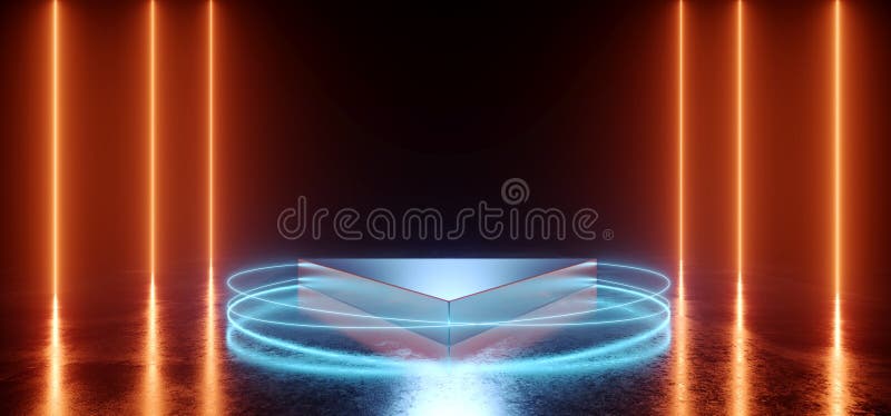 Cyber Futuristic Sci Fi Stage Podium Circle Neon Laser Electric Lights