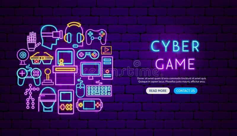 Cyber Game Neon Banner Design Stock Vector - Illustration of electric ...