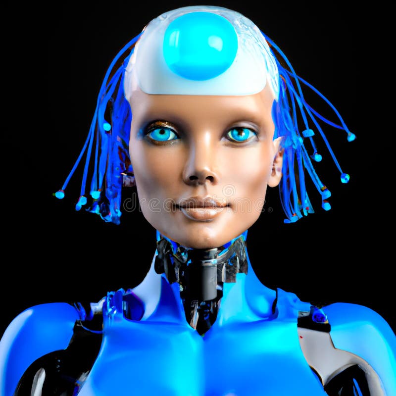 Cyber Girl Humanoid Robot With Artificial Intelligence Digital 3d Illustration On Black