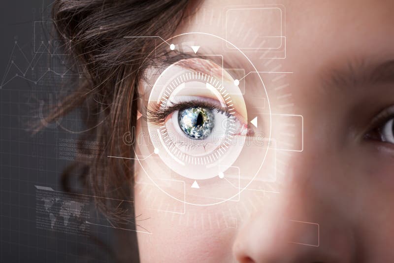 Cyber Girl with Technolgy Eye Looking Stock Photo - Image of data ...