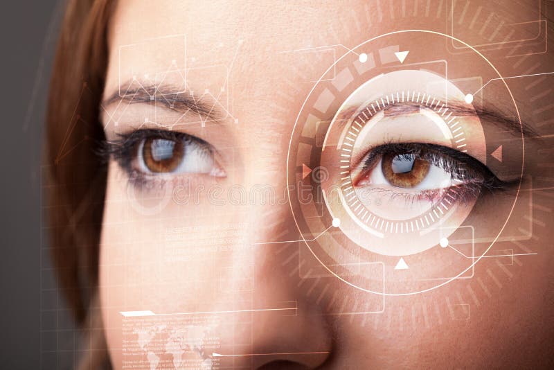 Cyber Girl with Technolgy Eye Looking Stock Photo - Image of interface ...