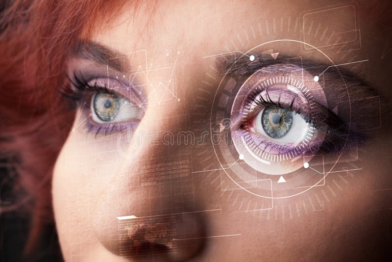Cyber Girl with Technolgy Eye Looking Stock Photo - Image of lines ...