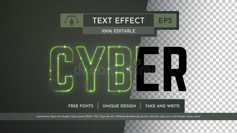 Cyber Glow Editable Text Effect, Graphic Style. Vector Mockup and ...