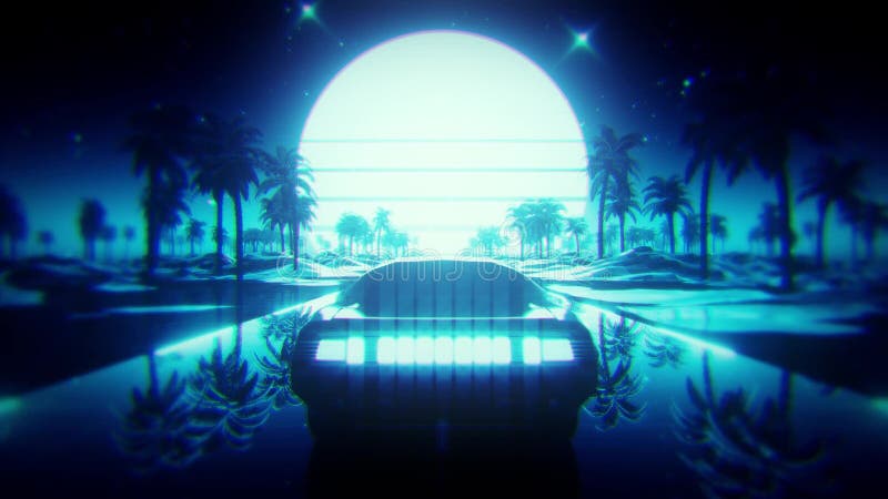 3D Blue Retro Synthwave Palms Landscape VJ Loop Motion Background Stock ...