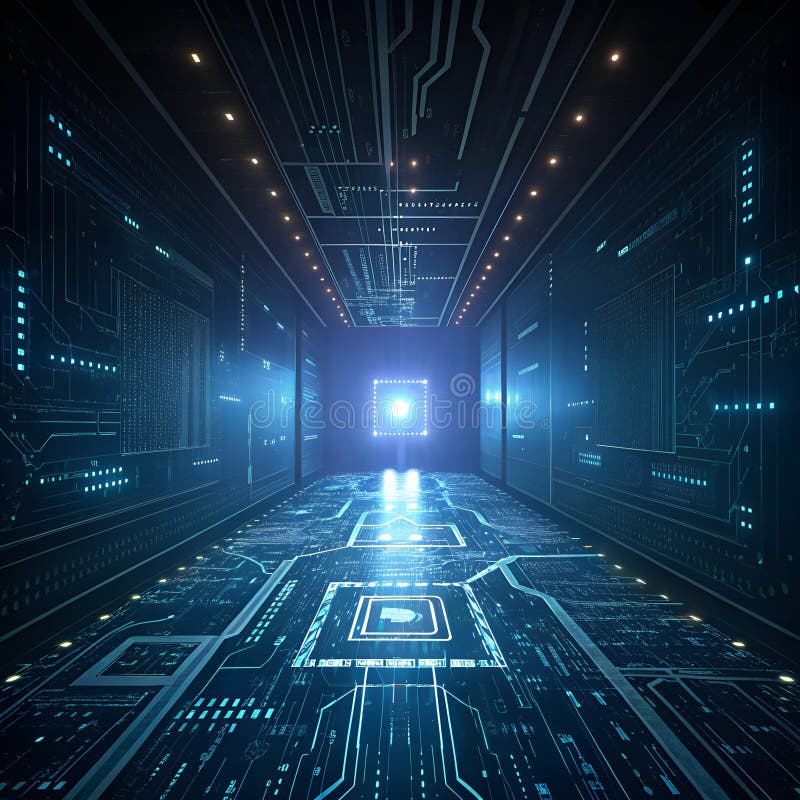 Cyber Grid, Glowing Blue Circuitry, Digital Elements, "Cyber Grid ...