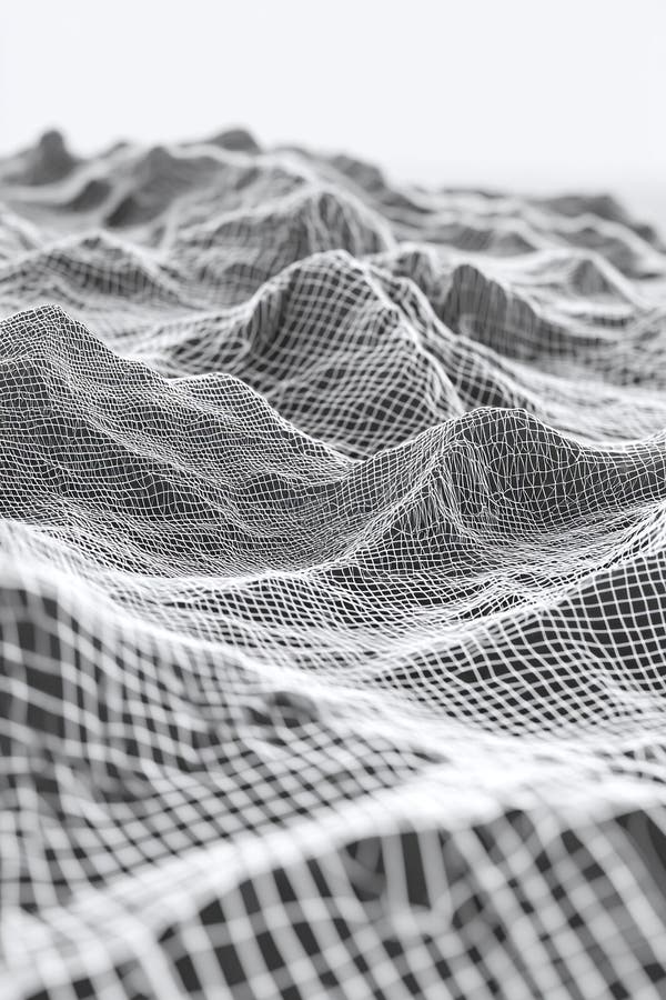 Cyber Grid Landscape with Mountain Formations Wireframe Aesthetic Stock ...