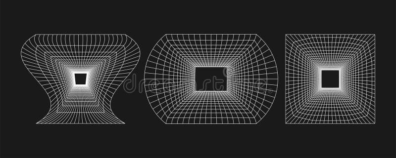 Cyber Grid, Retro Punk Perspective Rectangular Tunnel Set. Grid Tunnel ...