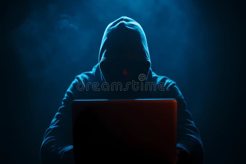 Cyber Hacker Attack Concept. Abstract Digital Hacker Man with a Laptop ...