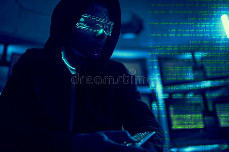 Cyber Hacker Breaks into Databases To Obtain Information Using a Computer. Stock Photo - Image ...