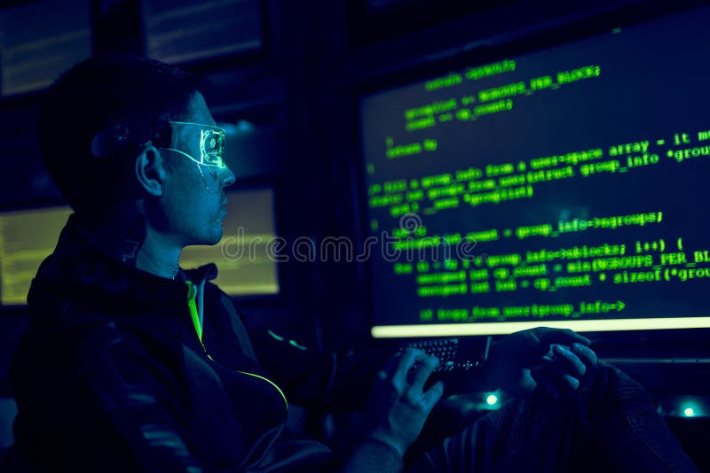 Cyber Hacker Breaks into Databases To Obtain Information Using a Computer. Stock Photo - Image ...