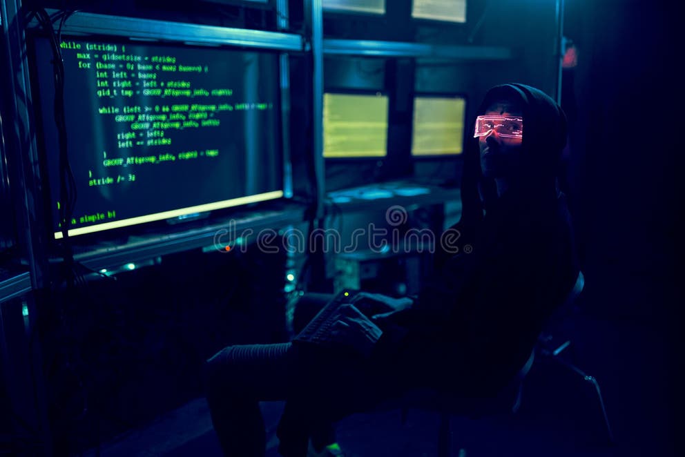 Cyber Hacker Breaks into Databases To Obtain Information Using a Computer. Stock Image - Image ...