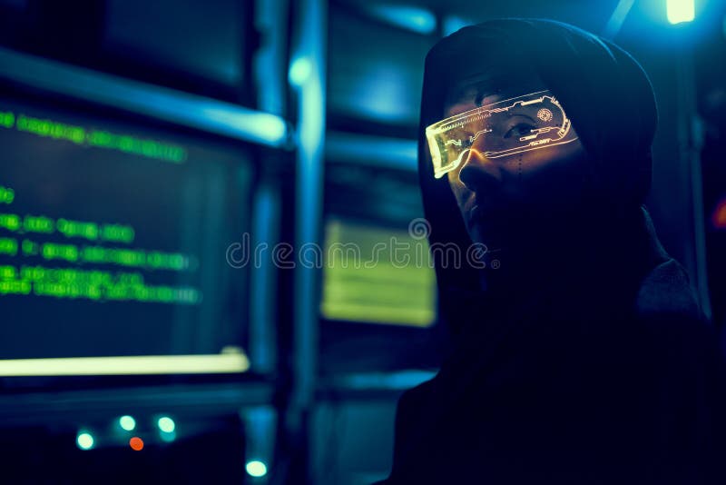 Cyber Hacker Breaks into Databases To Obtain Information Using a Computer. Stock Photo - Image ...